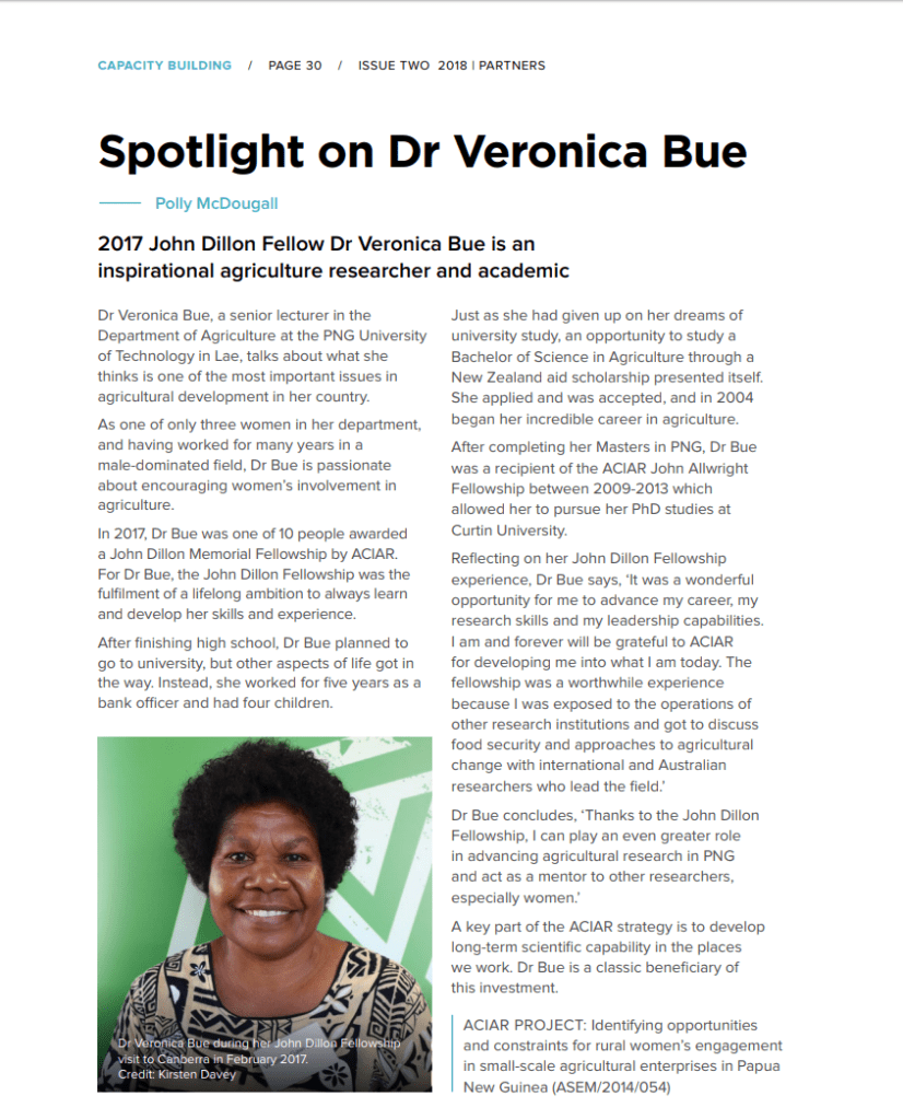 ACIAR Partners magazine: spotlight on Dr Veronica Bue – Pacific Livelihoods